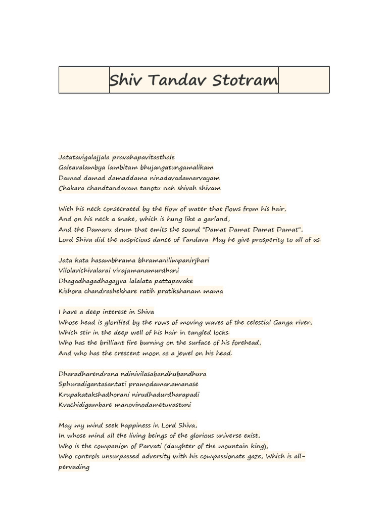 Shiv Tandav Stotram | PDF | Shiva | Hindu Deities