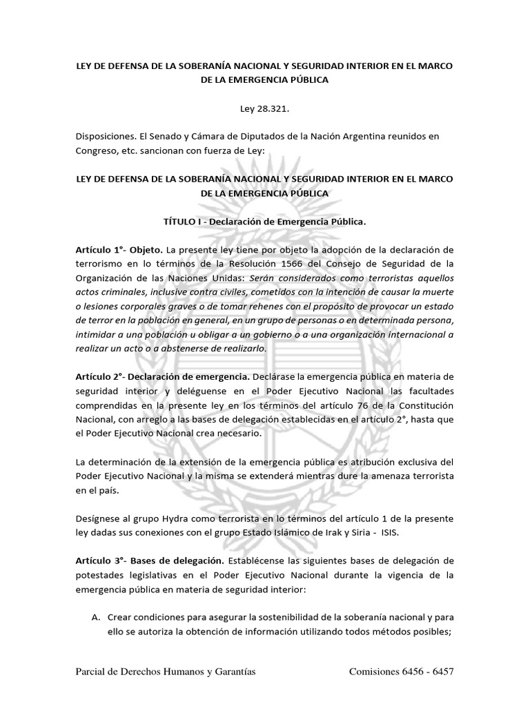 Ley 28.321 - Emergencia Pu - Blica en Materia de Seguridad Interior | PDF | Policía | Ejecutivo ...