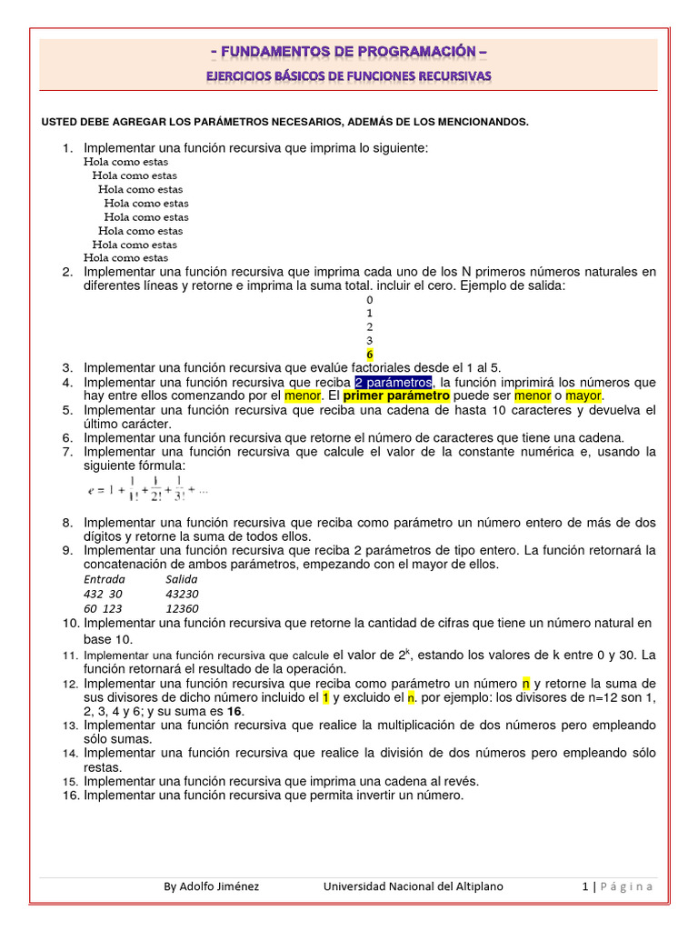 10 Func - Recursivas Web | PDF | Función (Matemáticas) | División ...