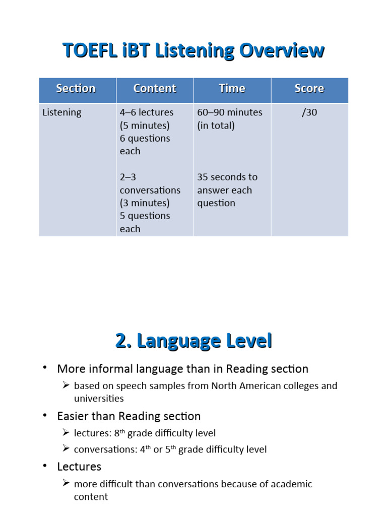1389977032overview TOEFL IBT Listening 2 | PDF | Lecture | Human ...