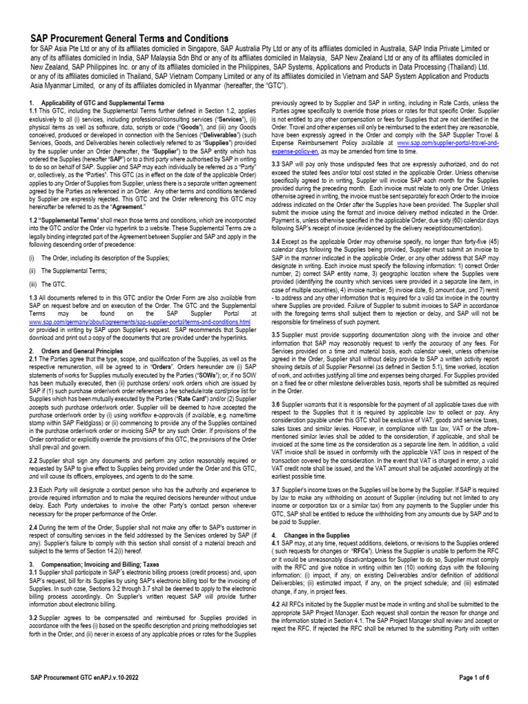 SAP Procurement General Terms and Conditions | PDF | Value Added Tax | License