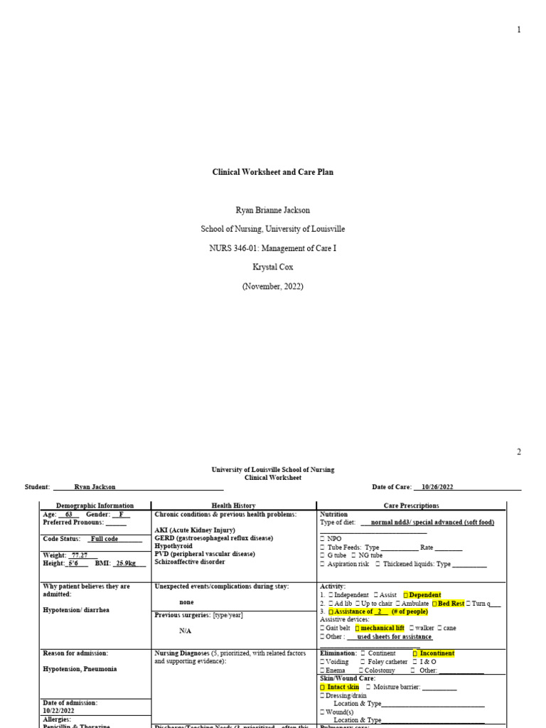 Ryans Care Plan Assignment | PDF | Nursing | Goal