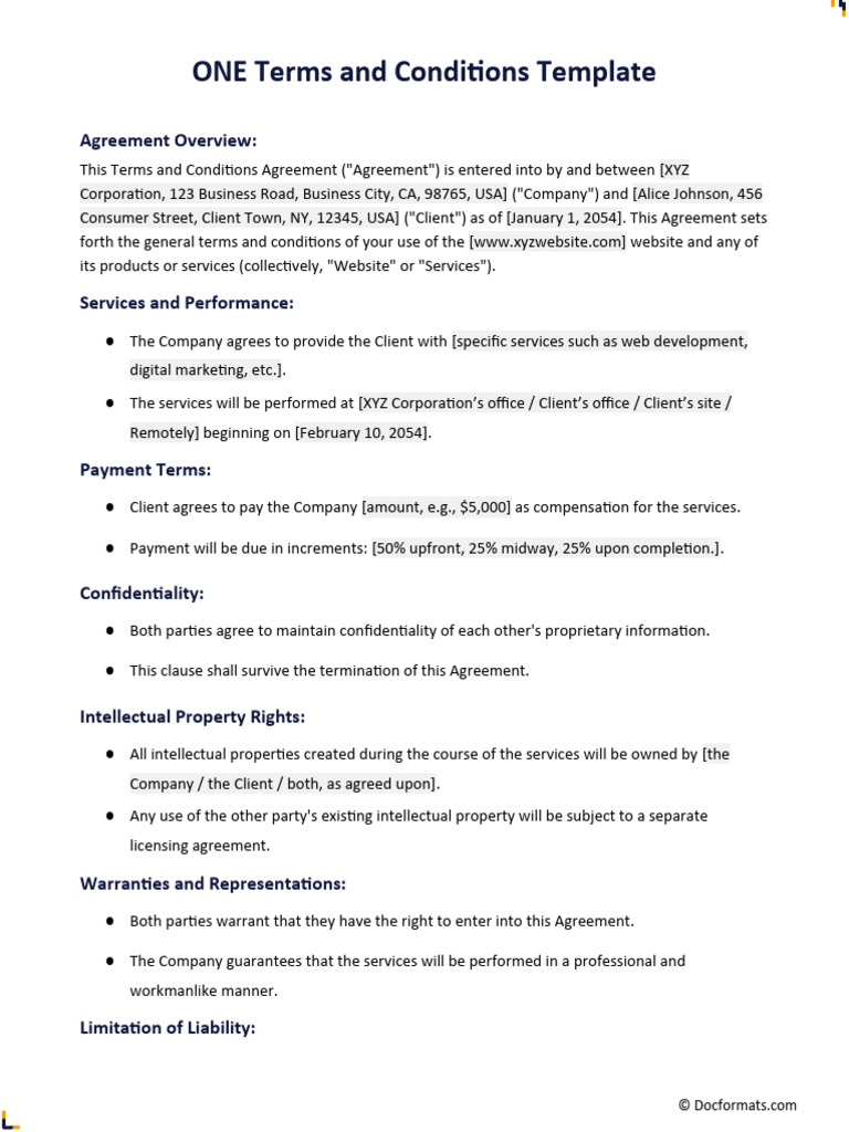 ONE Terms and Conditions Template | Download Free PDF | Legal Liability ...