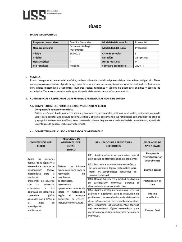 Sílabo Matematica Actualizado 2024 | PDF | Pensamiento | Aprendizaje