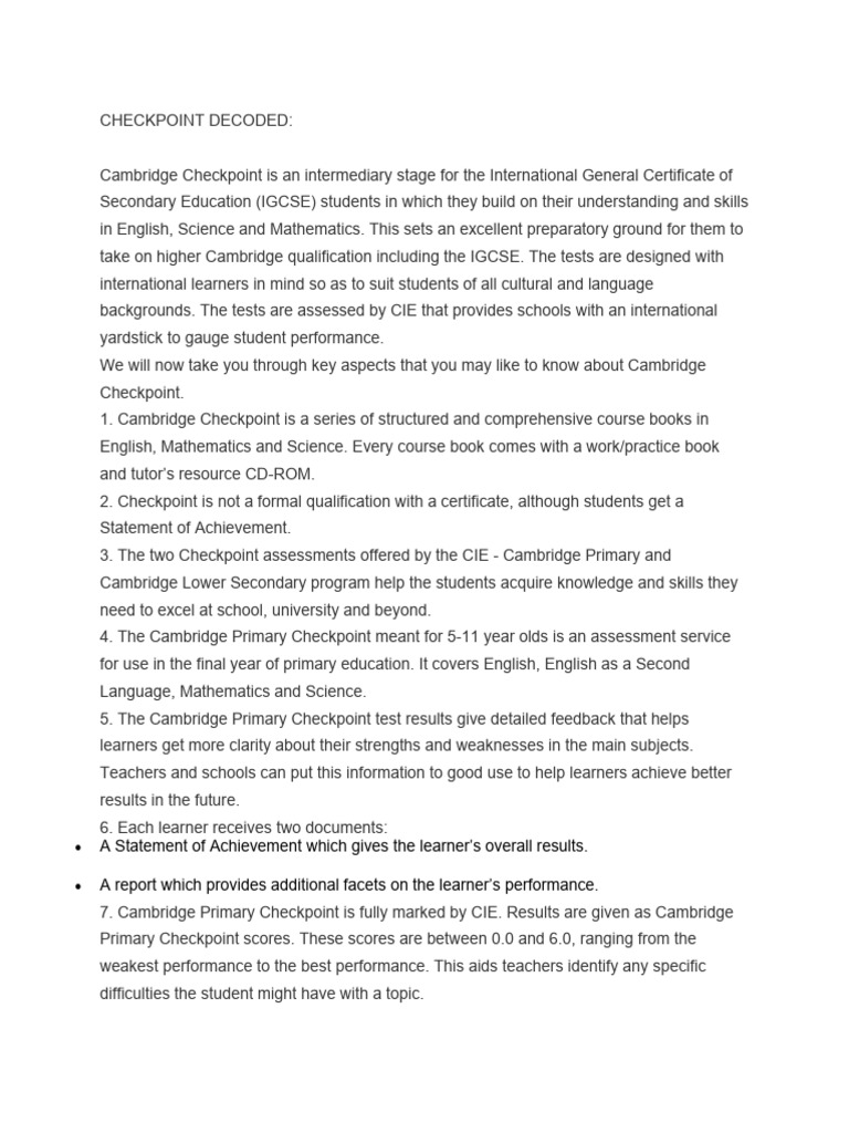 Checkpoint Rules | PDF | Learning | Cognition