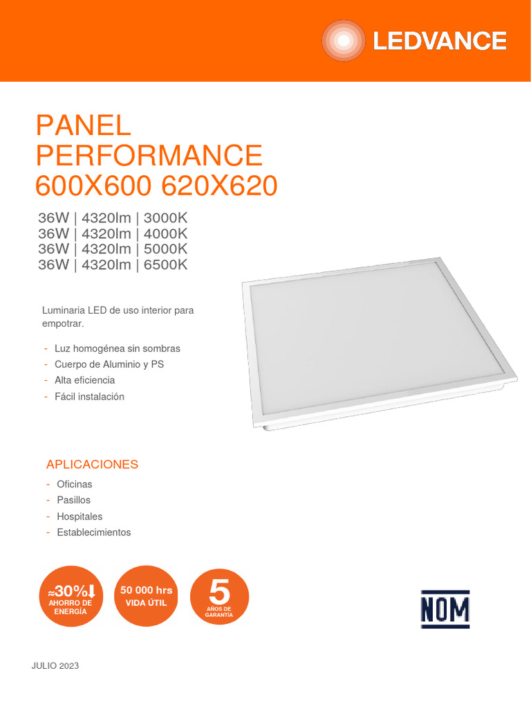 Luminarias LED Panel Performance 36W | PDF | Diodo emisor de luz ...
