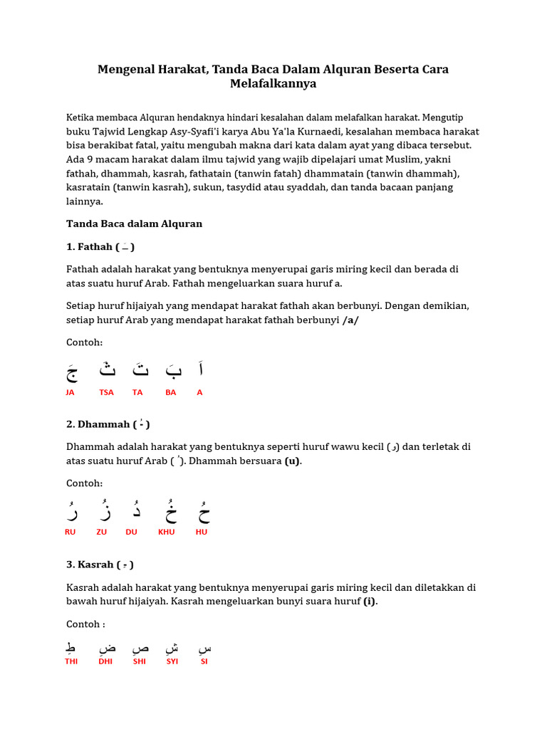 Mengenal Harakat FATHA KHASRAH DHOMAH | PDF