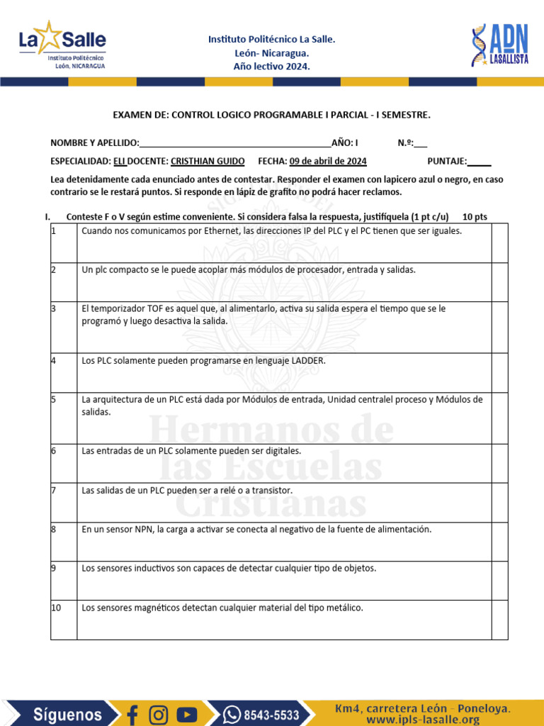 Examen de PLC | PDF | Electrónica | Ciencias de la Computación