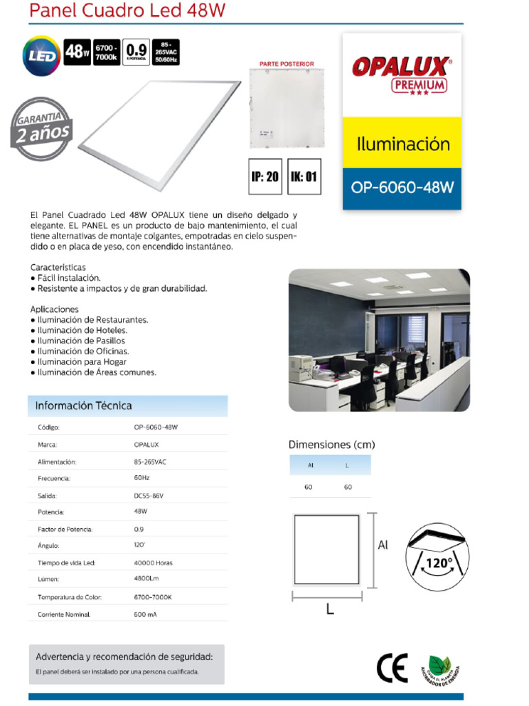 Ficha Tecnica Luminaria Led Opalux | PDF