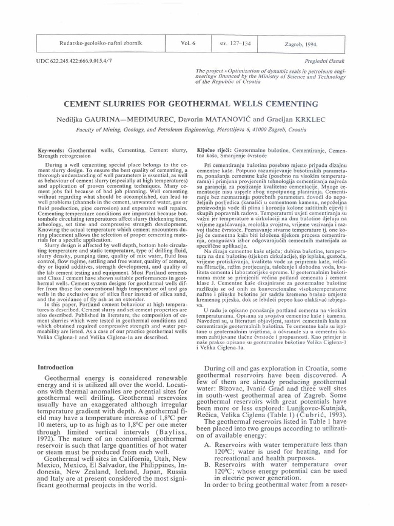 Cement Slurries For Geothermal Wells Cementing | PDF | Cement | Silicon Dioxide