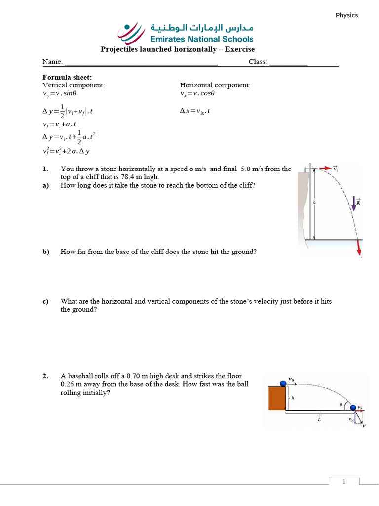 (3) Projectiles launched horizontally_Exercise | PDF