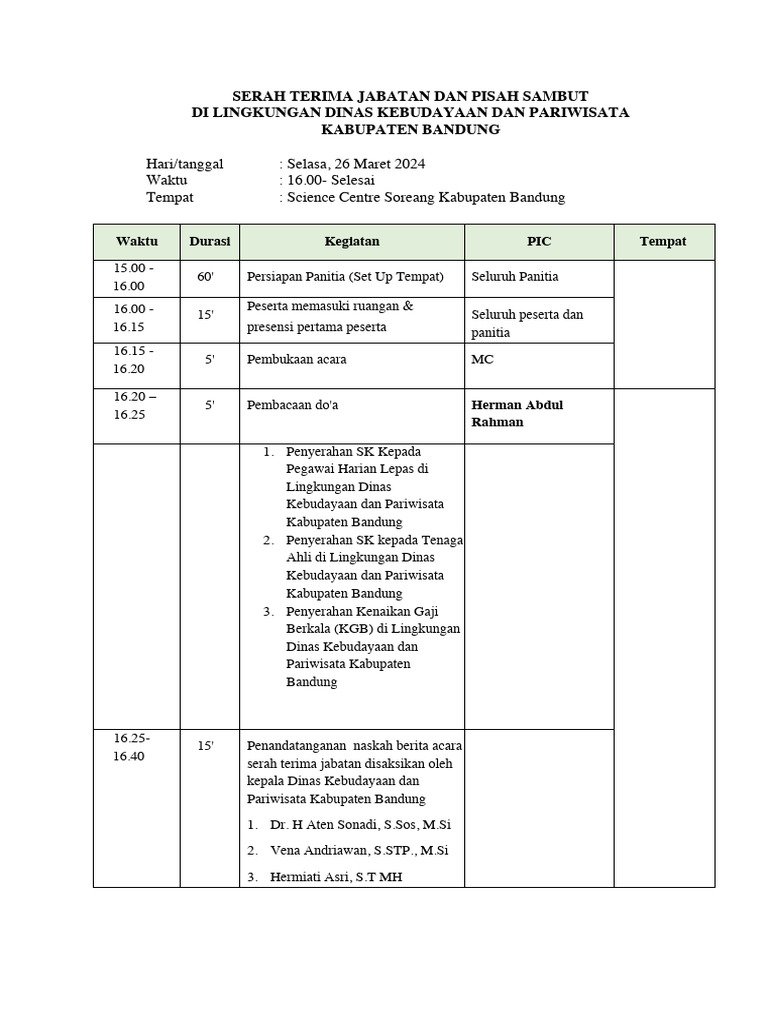 Contoh Rundown Pisah Sambut | PDF