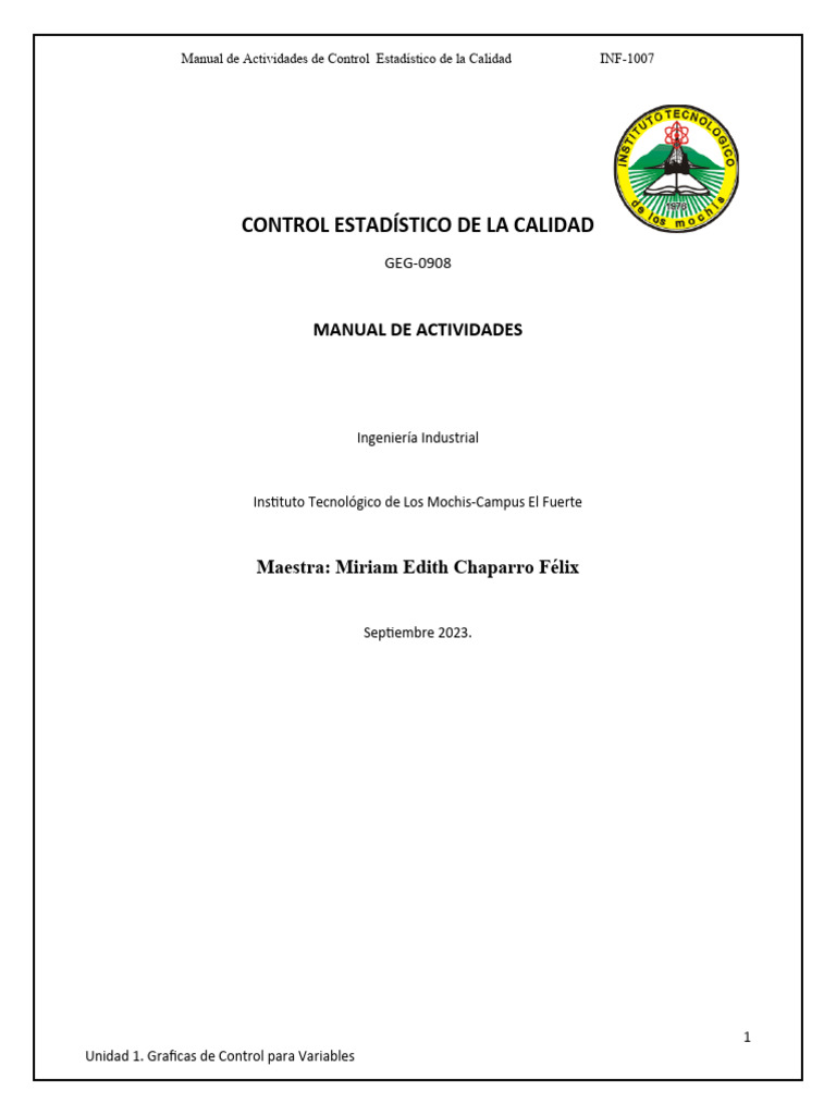 Manual de Actividades. Unidad 2. CONTROL ESTADÍSTICO DE LA CALIDAD. | PDF | Estadísticas | R ...