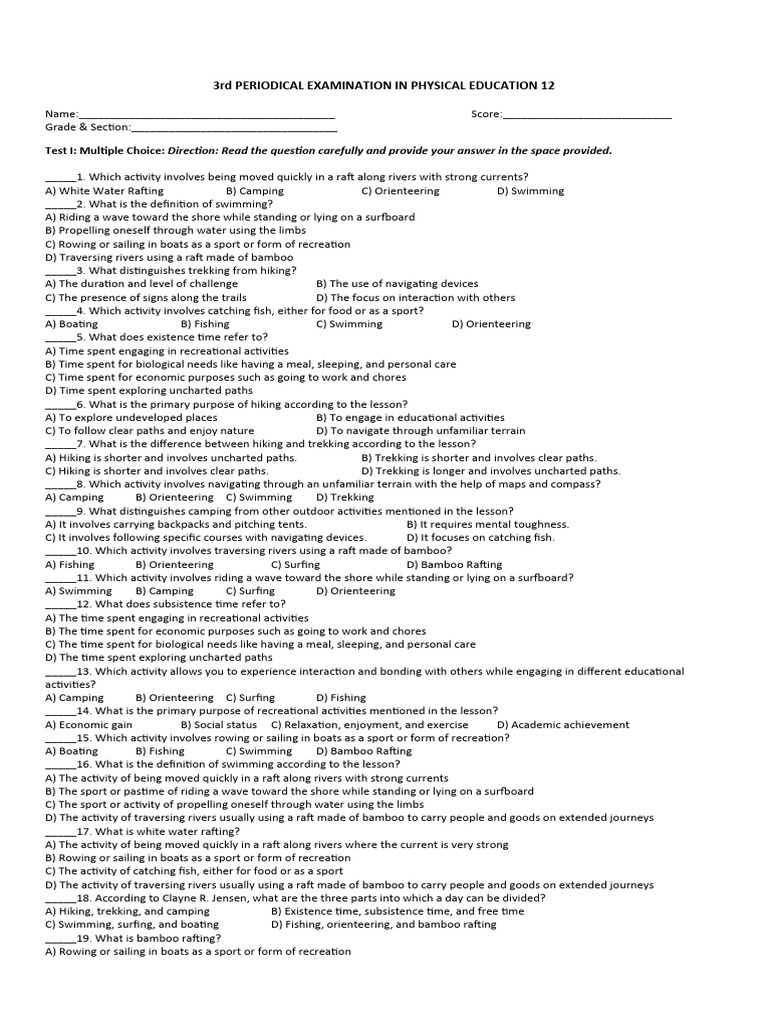 P.E REVIEWER | PDF | Outdoor Recreation | Hiking