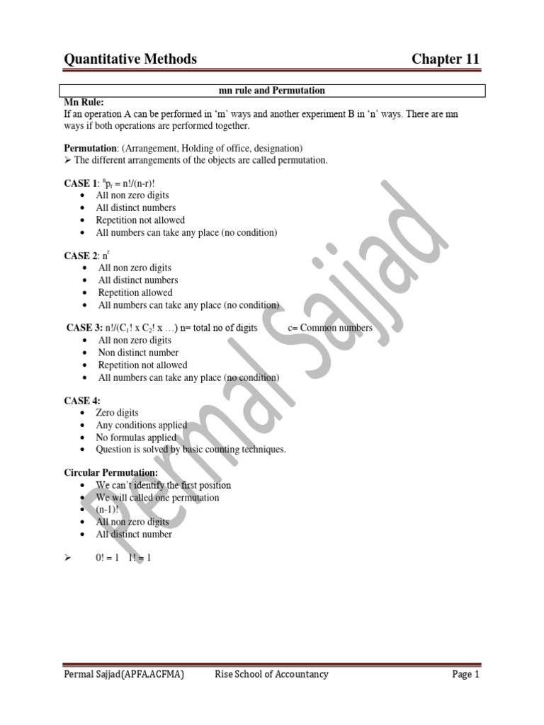 Chapter 11 Notes Pdf Permutation Mathematics