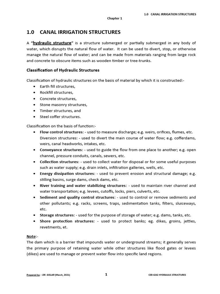 1.0 Canal Irrigation Structures | PDF | Spillway | River