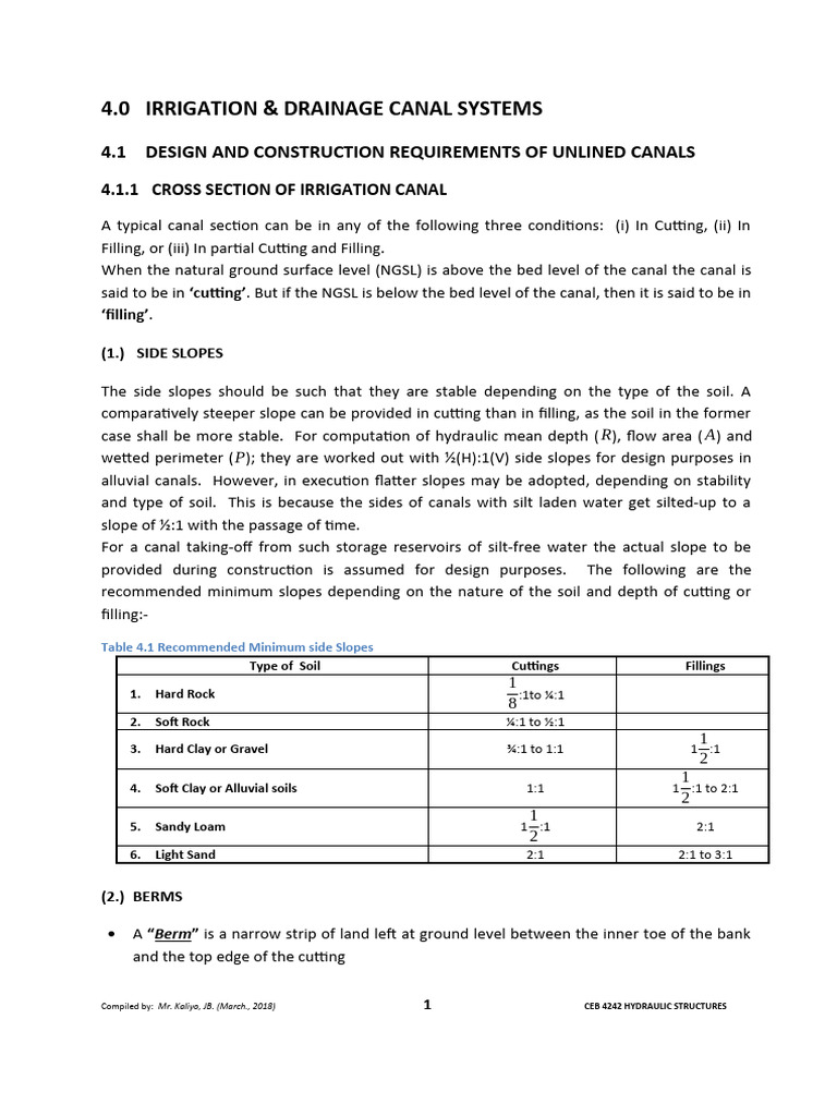 4.0 Design of Irrigation & Drainage Canal Systems | PDF | Irrigation | Road