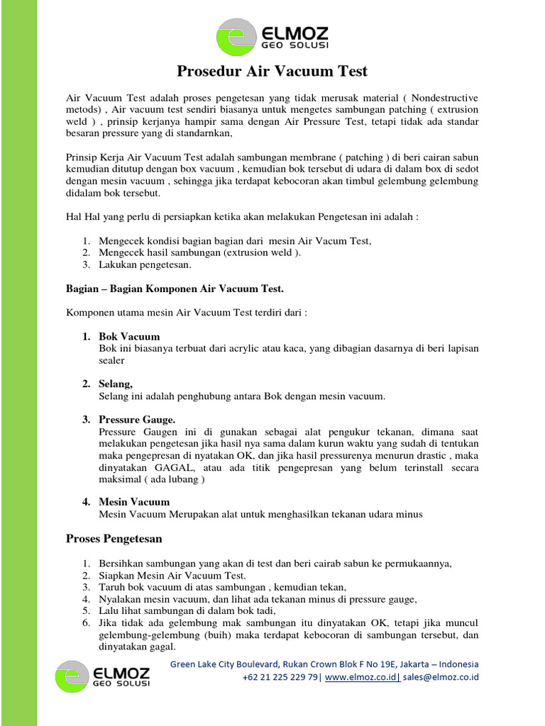 Prosedur Vacuum Test | PDF