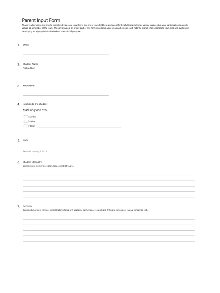 parent input form | PDF parent input form | PDF