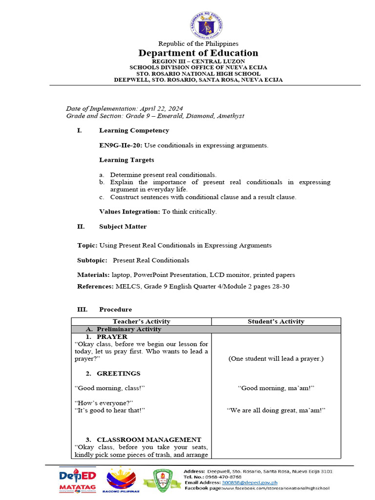 Grade 9 English: Real Conditionals | PDF | Sentence (Linguistics) | Clause