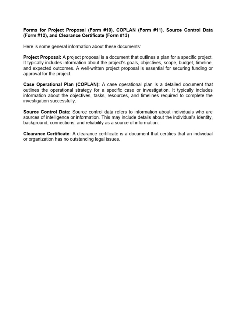 Wk9 Project Proposal, COPLAN, Source Control Data, and Clearance Certificate | PDF | Information ...