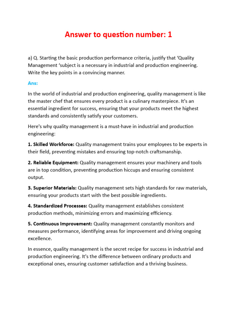 Importance of Quality Management in Engineering | PDF | Six Sigma ...