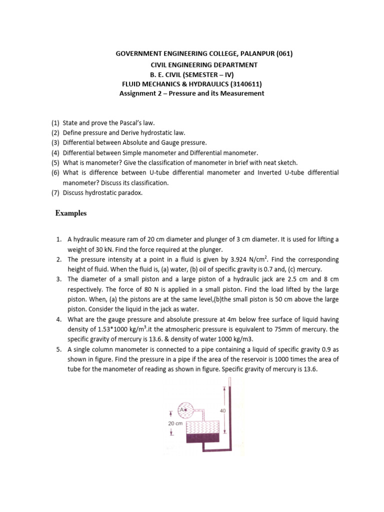 Fluid Mechanics Pressure Measurement Guide | PDF