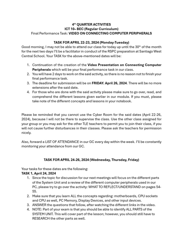 4th Quarter Activities Ict 10 Regular Curriculum | PDF | Personal ...