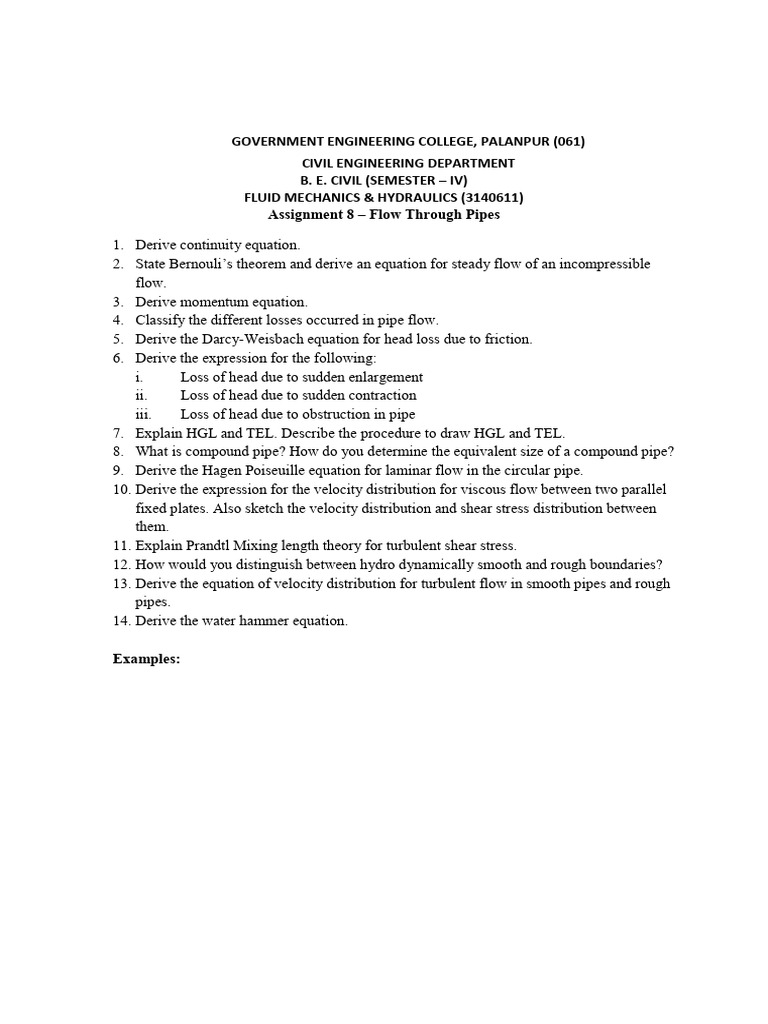 Assignment 8 - Flow Through Pipes | PDF