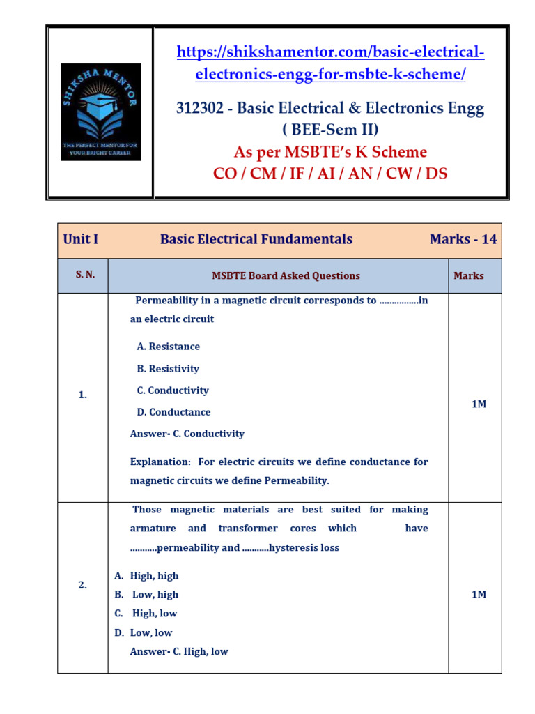 Unit-I-BEE | PDF | Electromagnetic Induction | Inductance