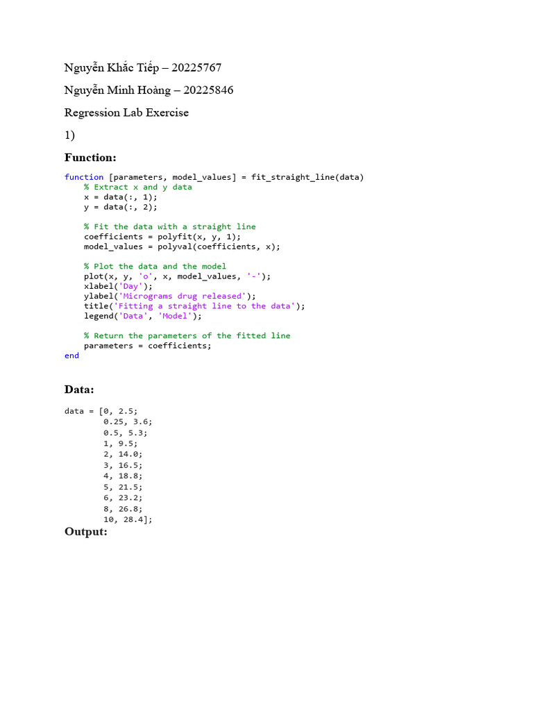 Regression Lab Exercise 20225846 | PDF