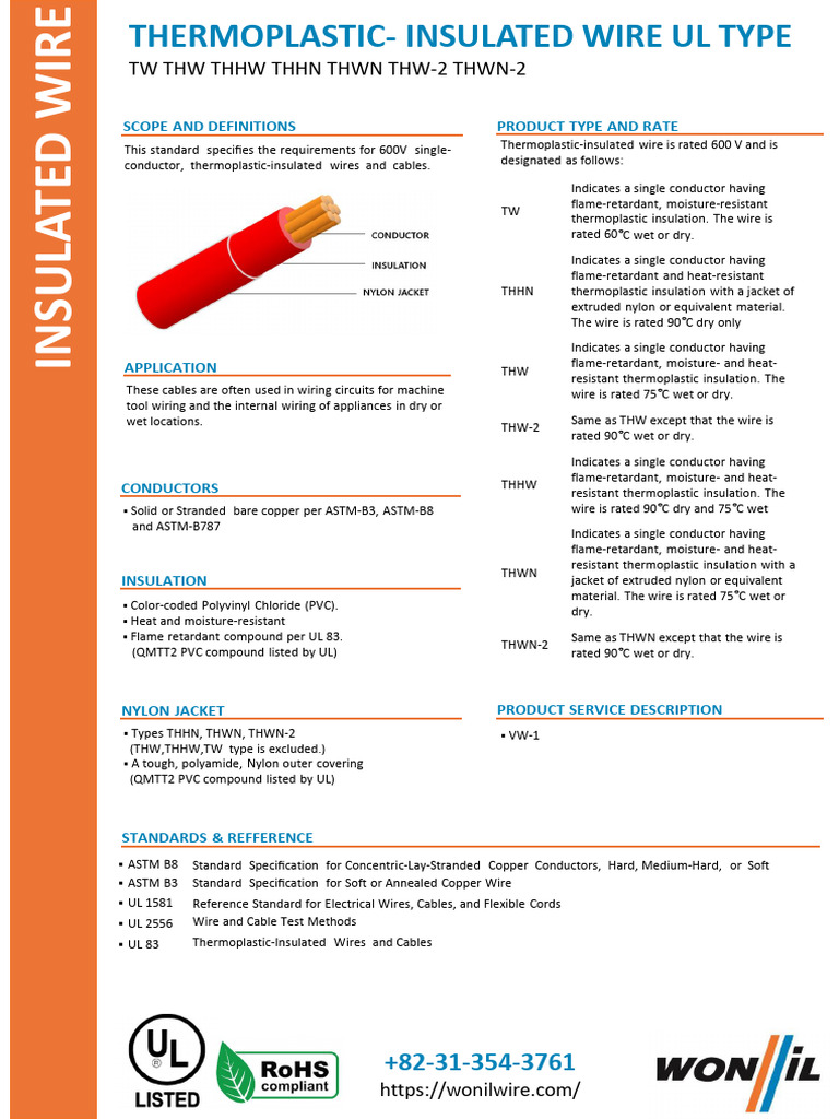WONIL Thermoplastic Insulated - Wire - THWN 2 | PDF | Wire | Thermoplastic