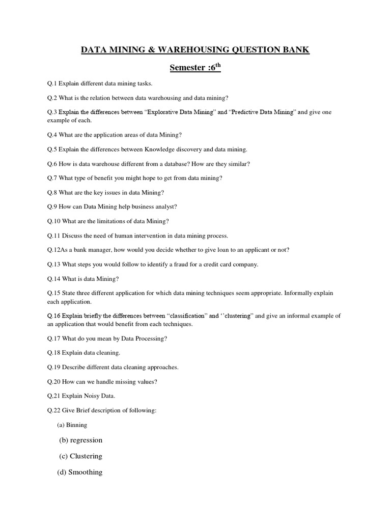 Data-Mining-Question-bank | PDF | Data Mining | Information Technology Management