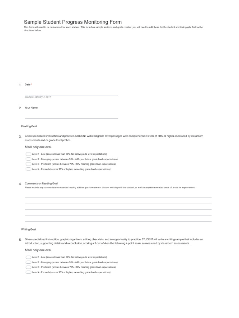 Student Progress Goals and Assessments | PDF | Reading Comprehension ...