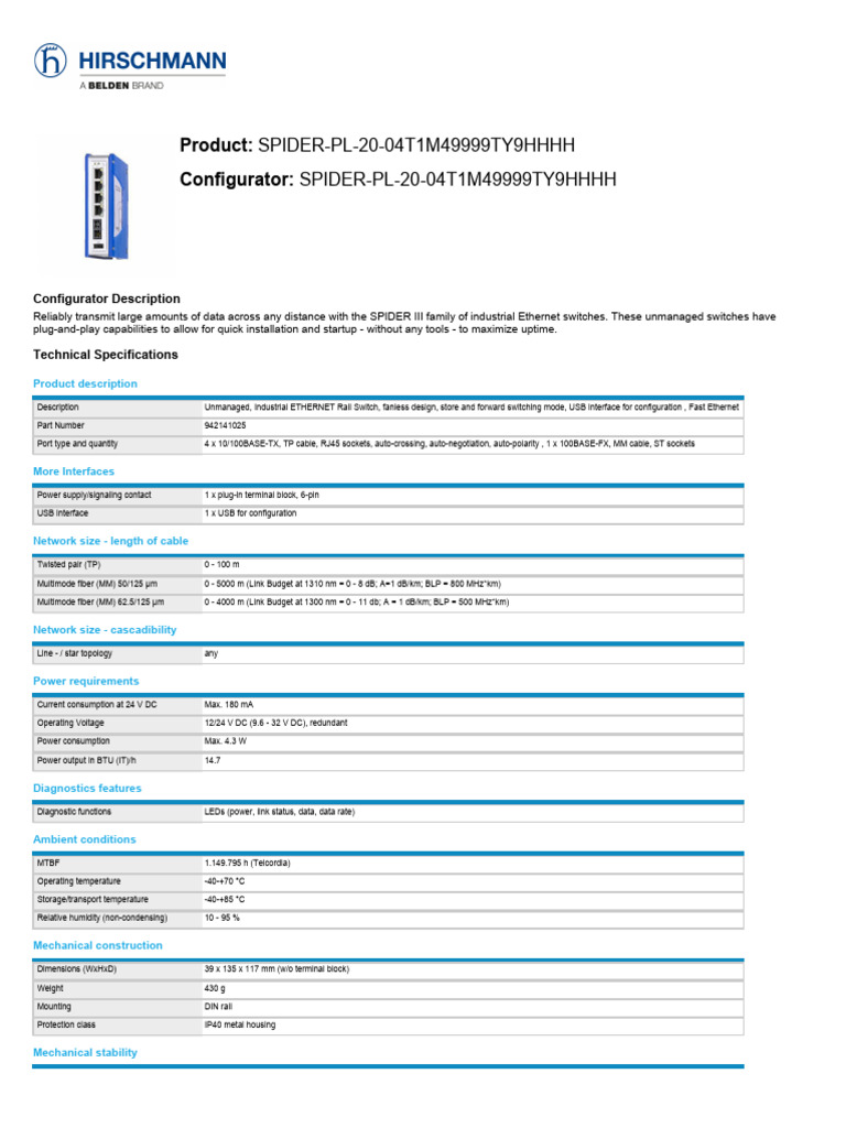 Spider PL 20 04t1m49999ty9hhhh Techdata | PDF | Electrical Engineering | Electronics
