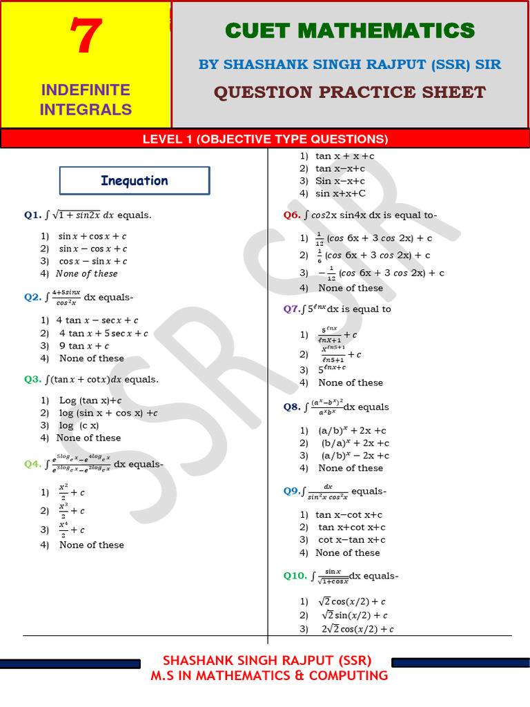 Integration DPP | PDF | Mathematical Analysis | Mathematical Objects