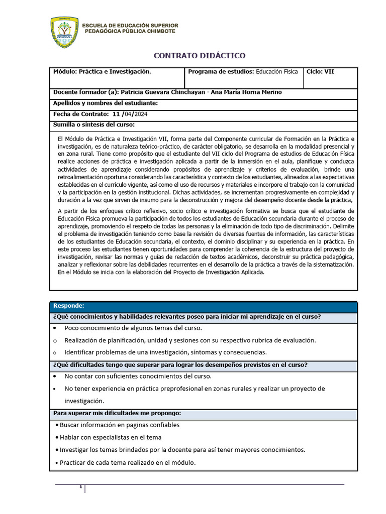 Junior - Gonzales - Contrato Didáctico Practica e Investigacion | PDF | Evaluación | Maestros