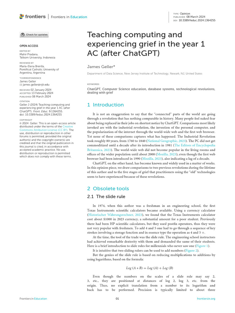 Teaching Computing and Experiencing Grief in The Year 1 AC After ...