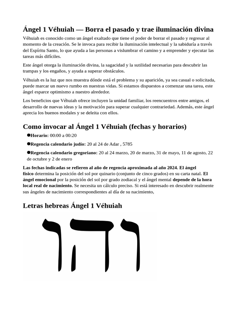 Ángel 1 Véhuiah | PDF | Salud y bienestar | Religión y espiritualidad