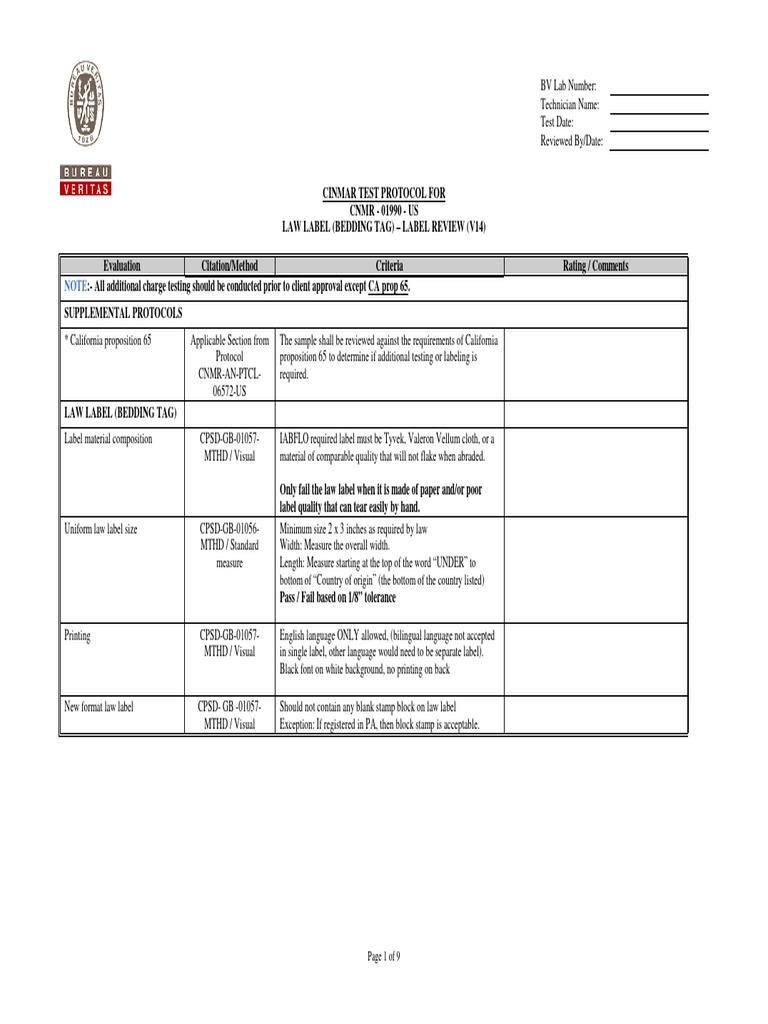 Cnmr-Gb-Ptcl-01990-Us-Law Label Bedding Tag Label Review-V14 | PDF ...
