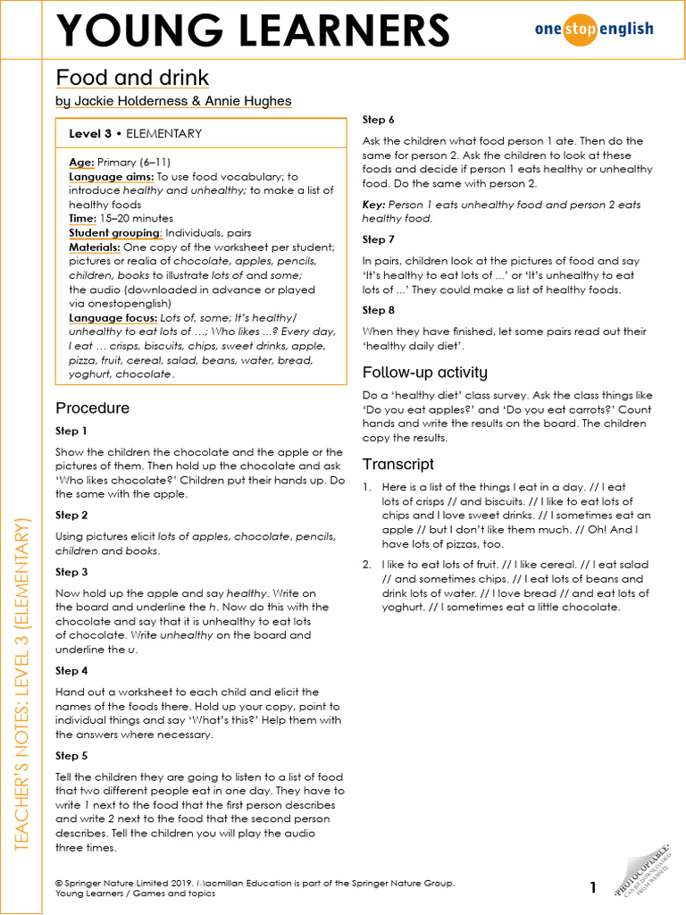 Young Learners Food and Drink Level 3 | PDF | Chocolate | Foods