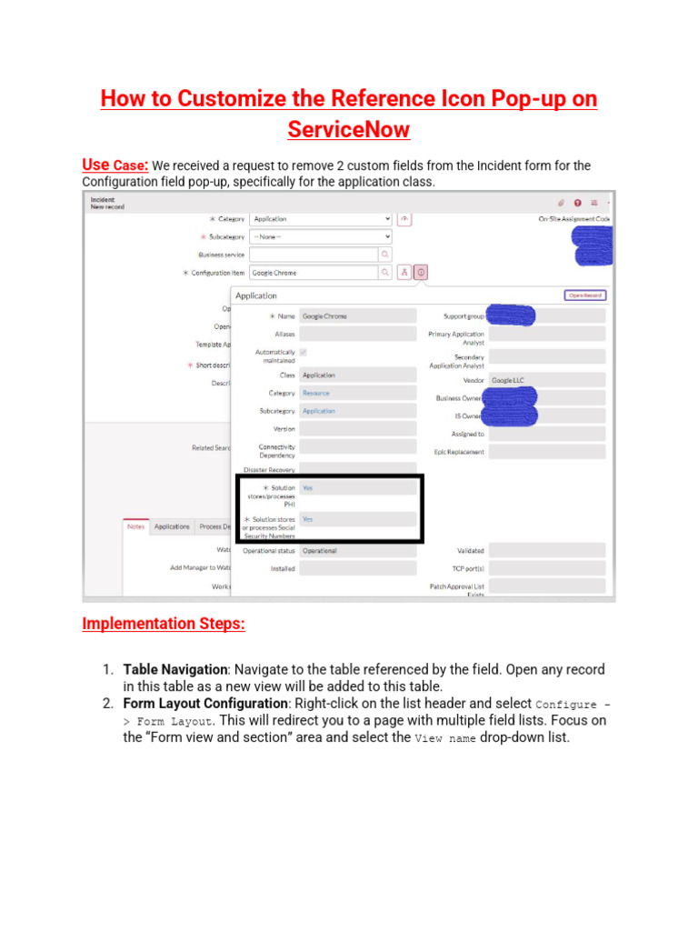 Customize ServiceNow Reference Pop-up | PDF