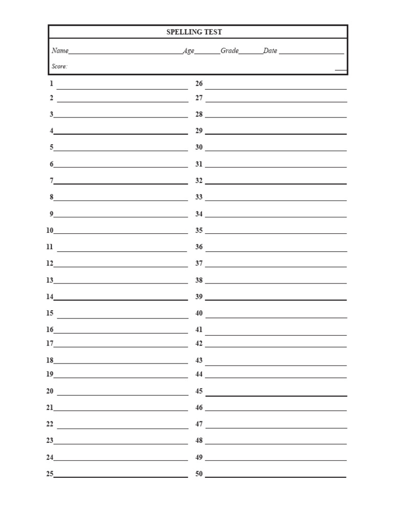 Spelling Test Template 04 | PDF