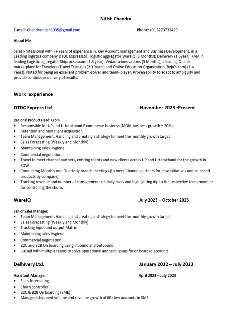 Nitish resume | PDF | Sales | Retail