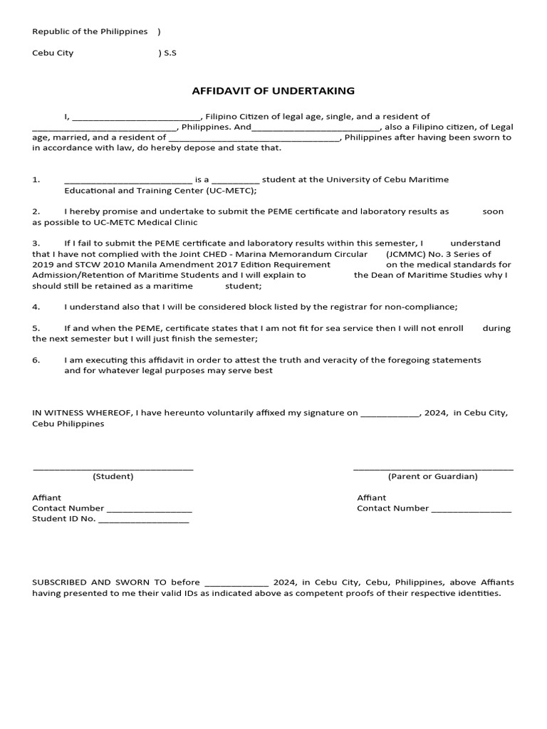 Affidavit of Undertaking for UC-METC | PDF | Judiciaries | Property Law