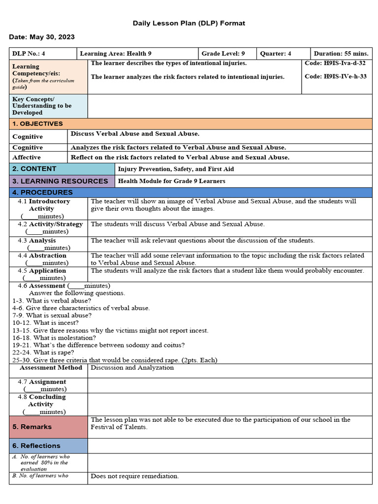 Health 4th lesson | PDF | Learning | Sexual Abuse