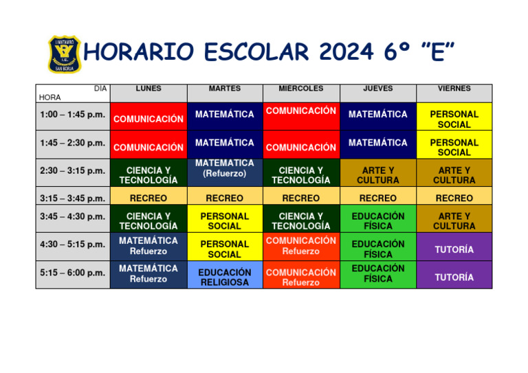 Horario 6º "E" 2024 | PDF | Filosofía | Historia