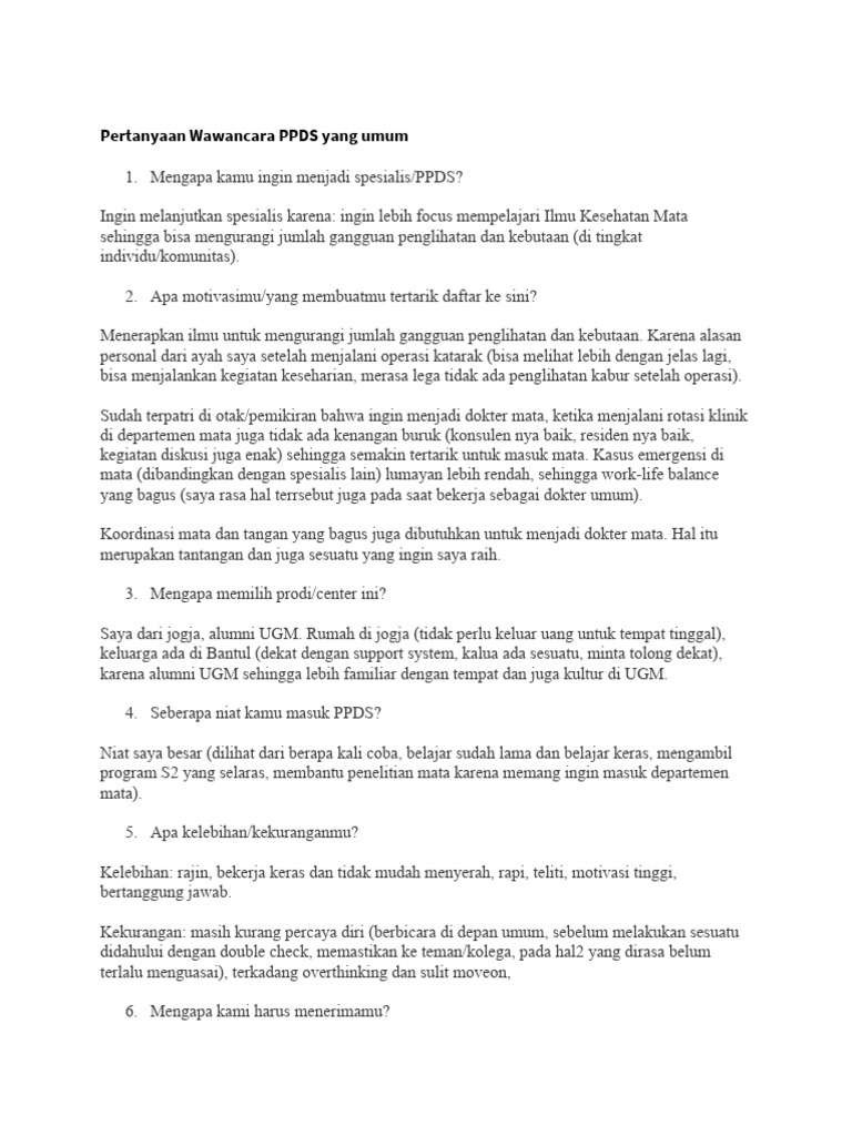Pertanyaan Wawancara PPDS | PDF
