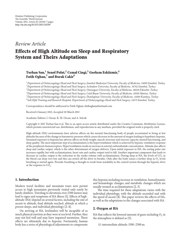 Effects of High Altitude On Sleep and Respiratory | PDF | Breathing ...