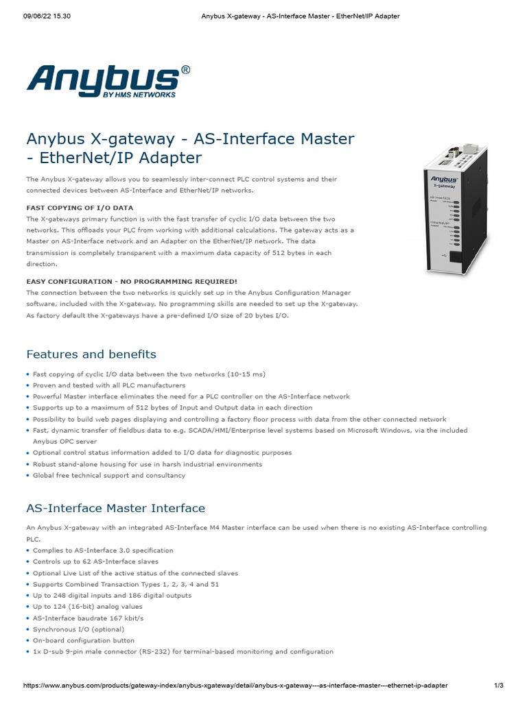 Anybus X-Gateway - AS-Interface Master - EtherNet - IP Adapter | PDF | Programmable Logic ...